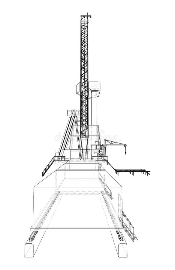 Oil rig. Wire-frame style stock illustration. Illustration of energy ...