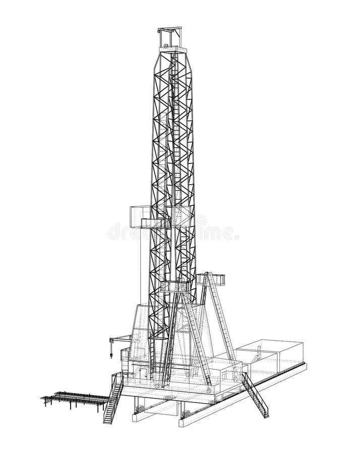 Oil rig. Wire-frame style stock illustration. Illustration of business ...