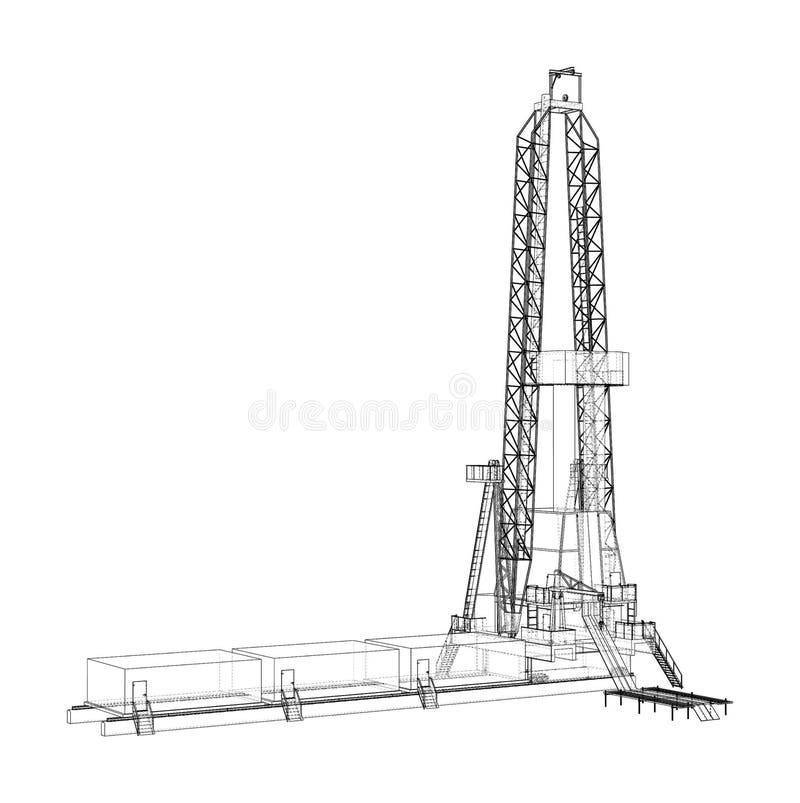 Oil rig. Wire-frame style stock illustration. Illustration of detailed ...
