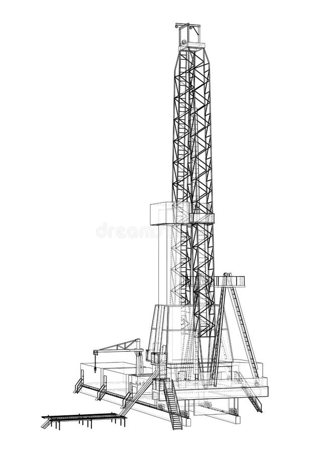 Oil rig. Wire-frame style stock illustration. Illustration of drilling ...
