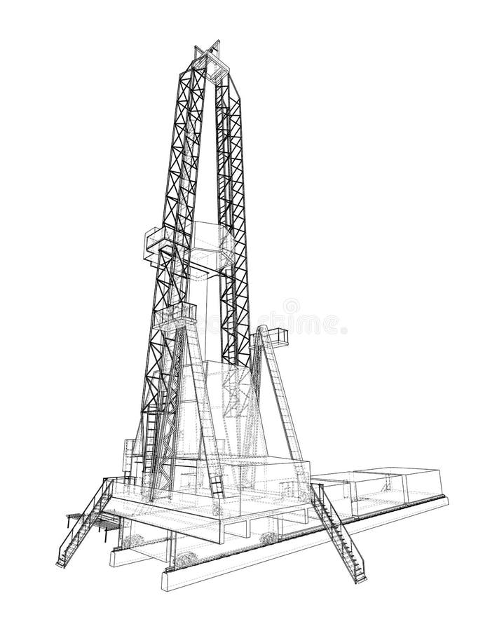 Oil rig. Wire-frame style stock illustration. Illustration of petroleum ...