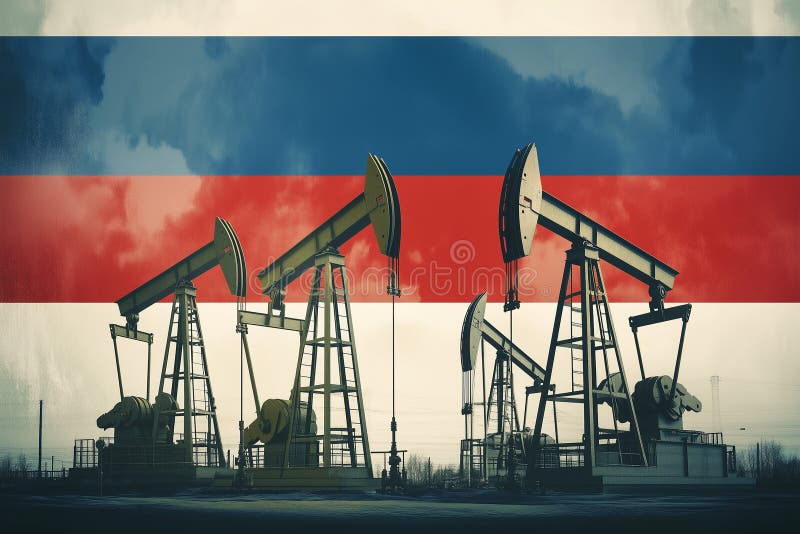 Oil Rigs Against the Backdrop of the Russian Flag. Concept: Stock ...