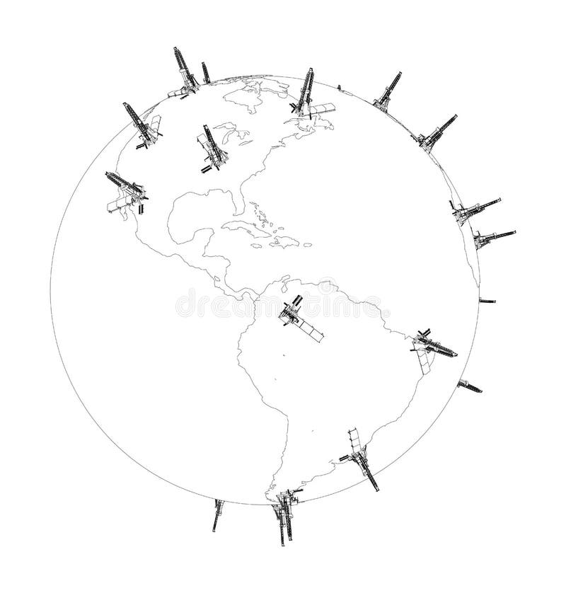 Oil rigs on Earth stock illustration. Illustration of blueprint - 270609327