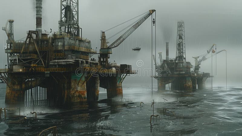 Oil Rigs and Environmental Impact Stock Image - Image of steam ...