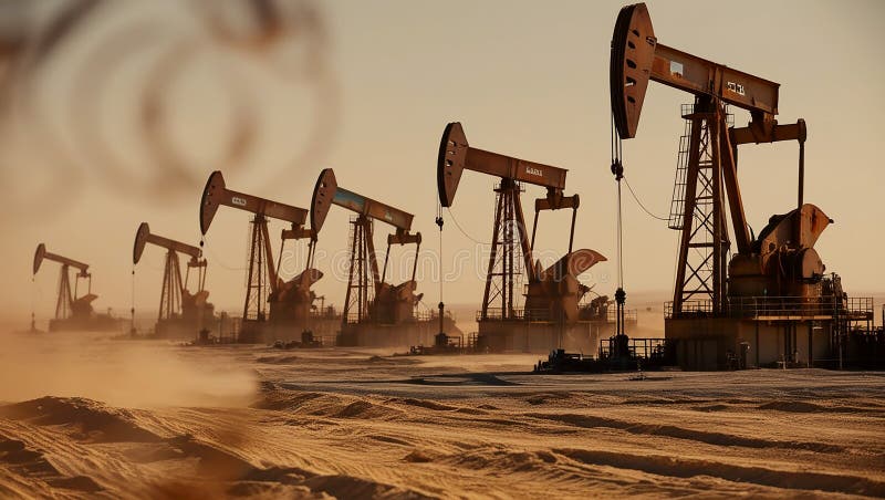 Oil Rigs Pumping Oil in the Desert. Oil Rig Pump Stock Illustration ...