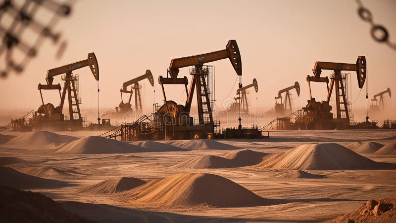 Oil Rigs Pumping Oil in the Desert. Oil Rig Pump Stock Illustration ...