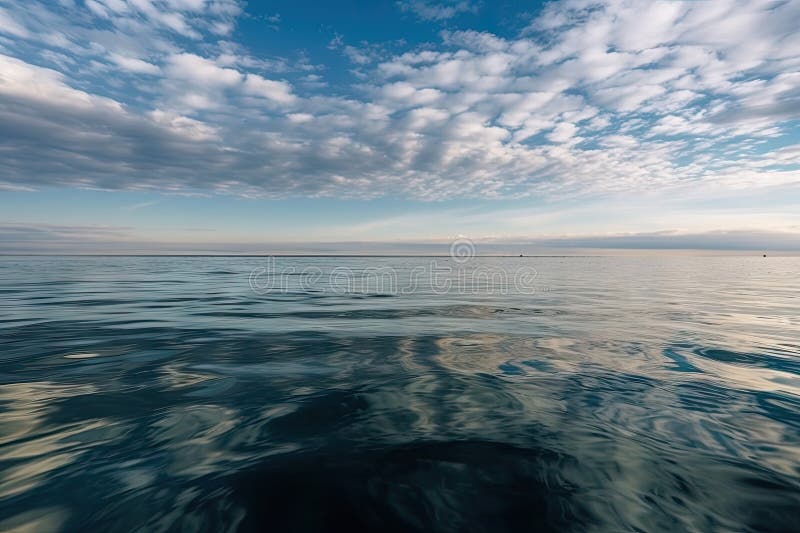 Oil Slick on Calm Ocean, with Serene Sky and Reflections Stock ...