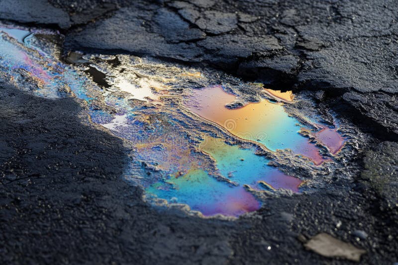 Oil Slick Iridescence, Reflecting Mesmerizing Rainbow Colors on a Dark Surface. Stock Image ...