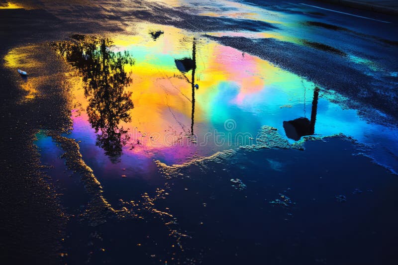 Oil Slick Iridescence Reflecting Mesmerizing Rainbow Colors Dark ...