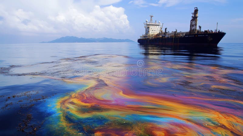 Oil Spill Pollution Affecting Ocean Ecosystem Stock Image - Image of ...