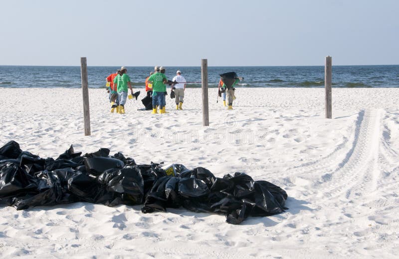 Oil Spill Workers Cleaning Beach Editorial Stock Image - Image of ...