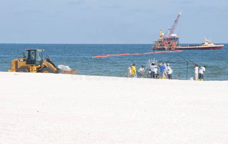 Oil Spill Workers Cleaning Beach Editorial Stock Image - Image of ...