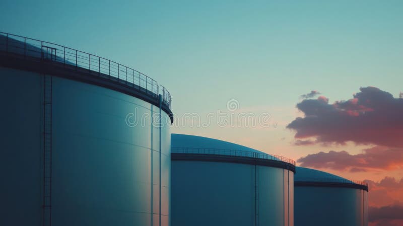 Oil Storage Tanks at Sunset, Industrial Background Stock Illustration ...