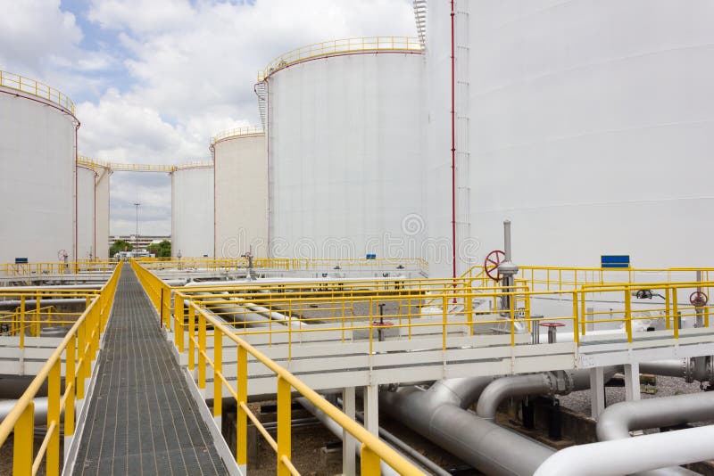 Tank Farm with Rows of Oil Storage Tanks. Stock Photo - Image of ...