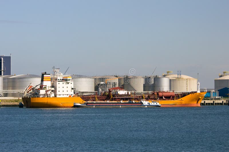 Storage Tanks and Tanker in the Harbour Stock Photo - Image of ...
