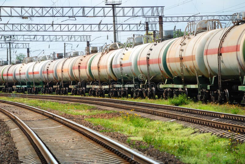Oil Transportation in Tanks by Rail Stock Photo - Image of container ...