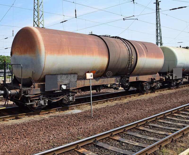 Oil Transporter Railway Carriages Stock Image - Image of tanker, pylon ...