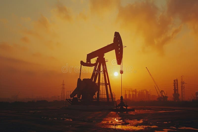 Oil Well Drilling Rig at Sunset. Copy Space for Text Stock Photo ...