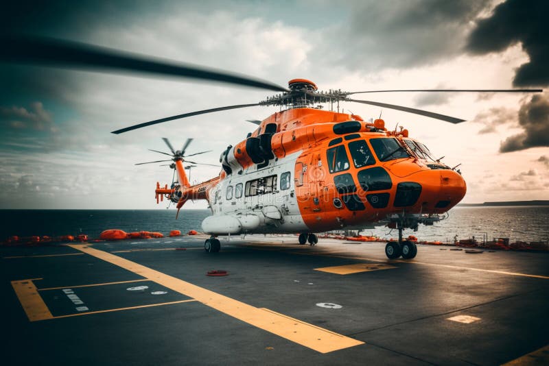 Oil Worker and Helicopter on Deck of Oil Rig Stock Illustration ...