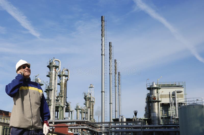 Oil Workers with Large Refinery Stock Image - Image of plant, chemical ...
