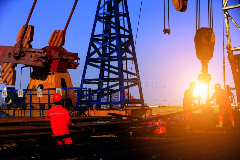 The Oil Workers are Working Stock Image - Image of outline, field ...