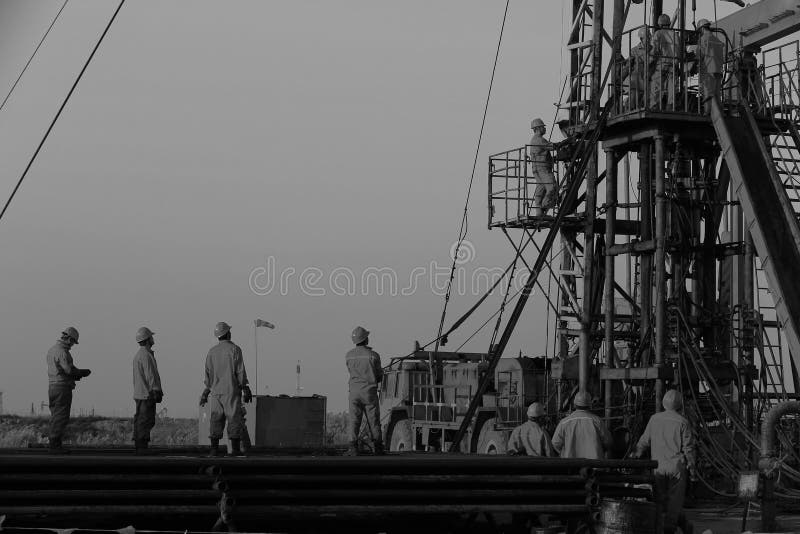 The Oil Workers are Working Stock Image - Image of outline, energy ...