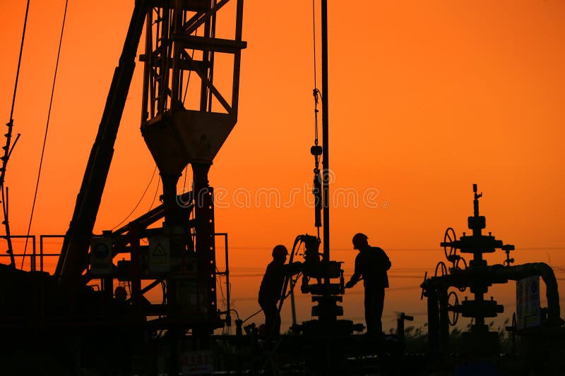 The Oil Workers are Working Stock Photo - Image of ability, evening ...