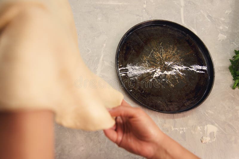 An Oiled Pizza Mold Ready for Laying Dough Stock Photo - Image of food ...