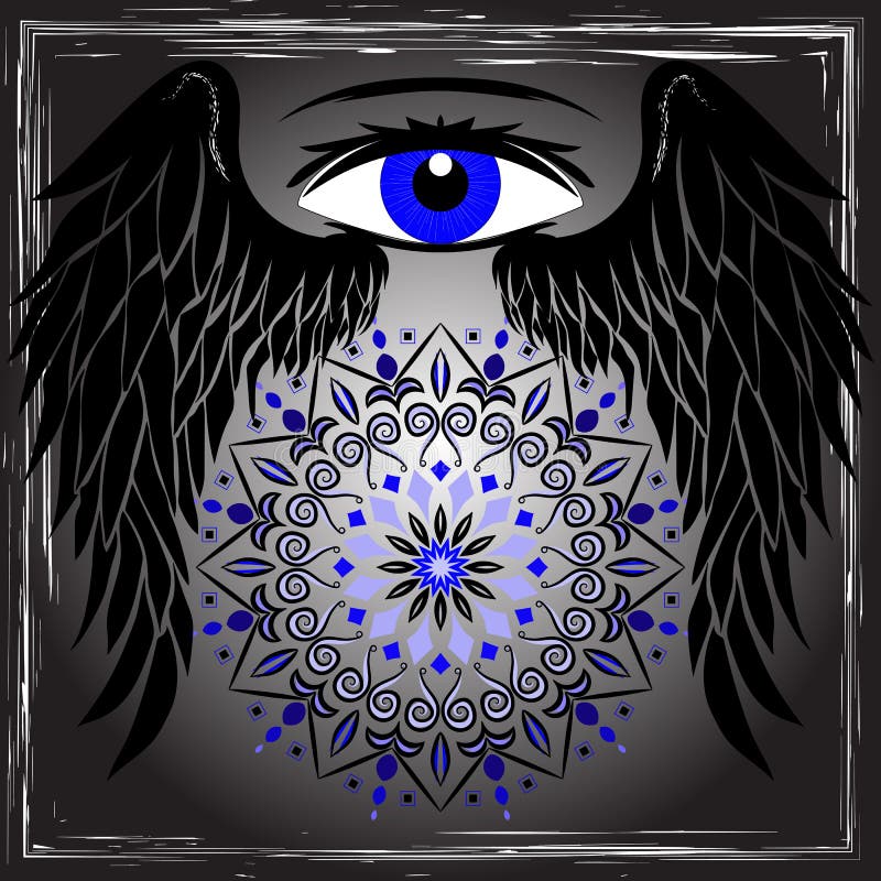 Ojo, alas y mandala ilustración del vector. Ilustración de psicodélico ...