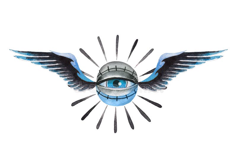 Ojo Todo-que Ve Con Alas Acuarela Stock de ilustración - Ilustración de ...
