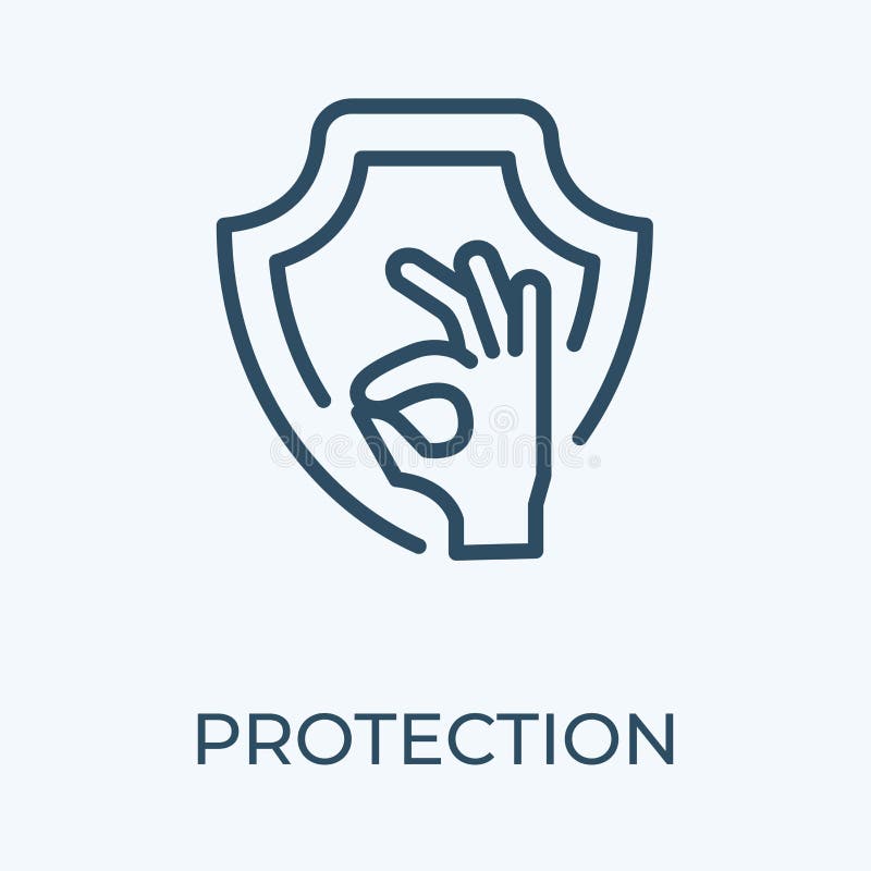 Ok Gesture with Shield Protection Editable Stroke Thin Vector Line Icon ...