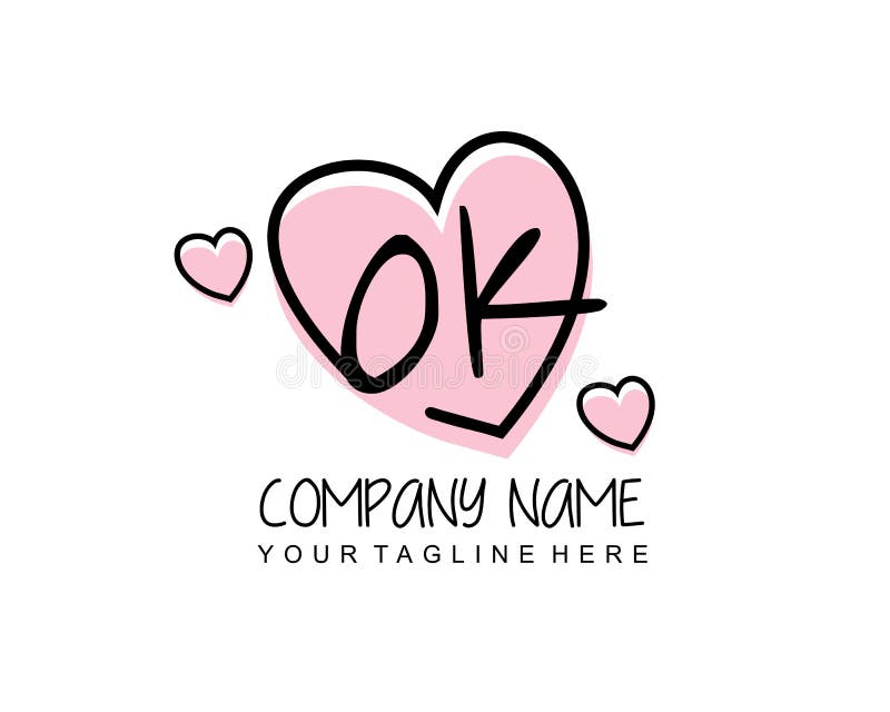 OK Initial Handwriting with Heart Frame Stock Vector - Illustration of ...