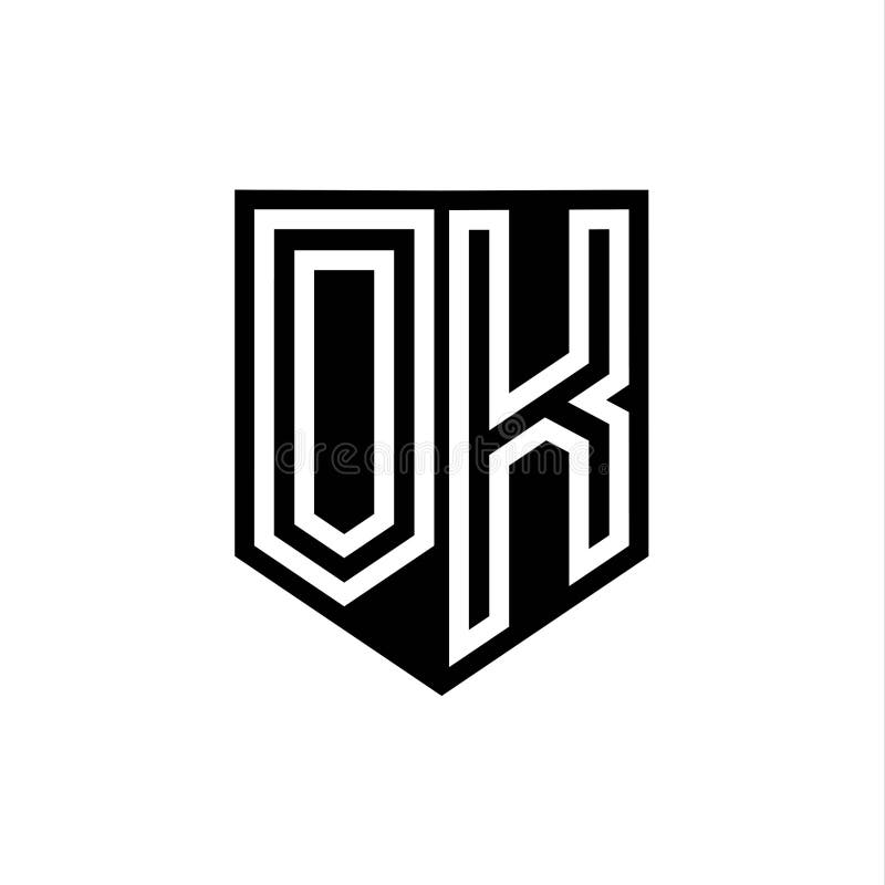 OK Logo Monogram Shield Geometric White Line Inside Black Shield Color ...