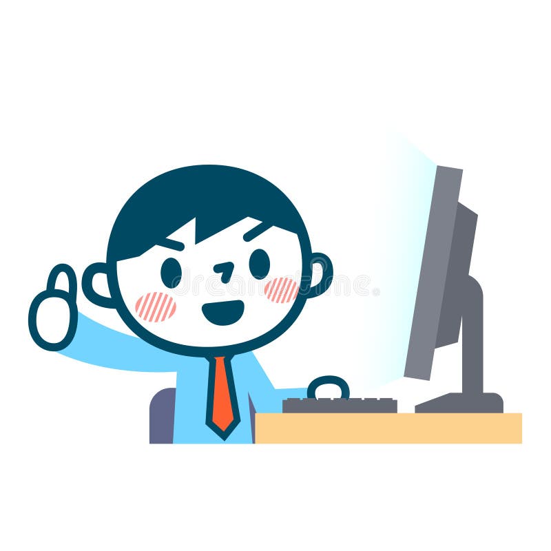 OK Pose of Businessman and a Personal Computer Stock Vector ...