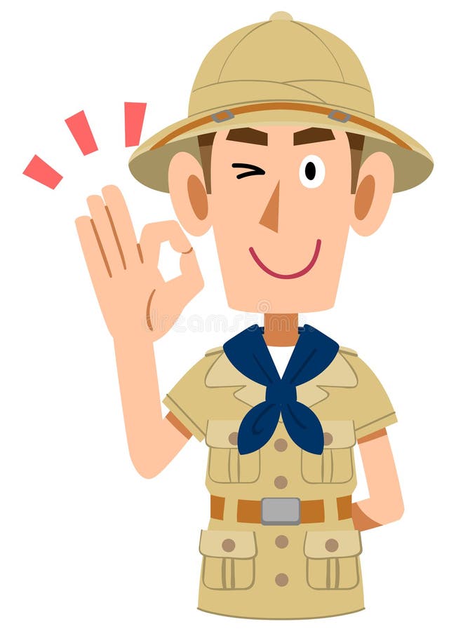 OK Sign of a Man Dressed As an Explorer Upper Body Stock Vector ...
