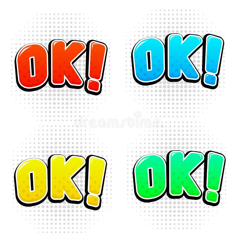 OK Signs in Comic Book Style. Colored Set Stock Vector - Illustration ...