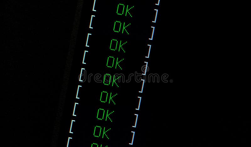 OK Text on Dark Computer Screen, Task Successful, System Check ...