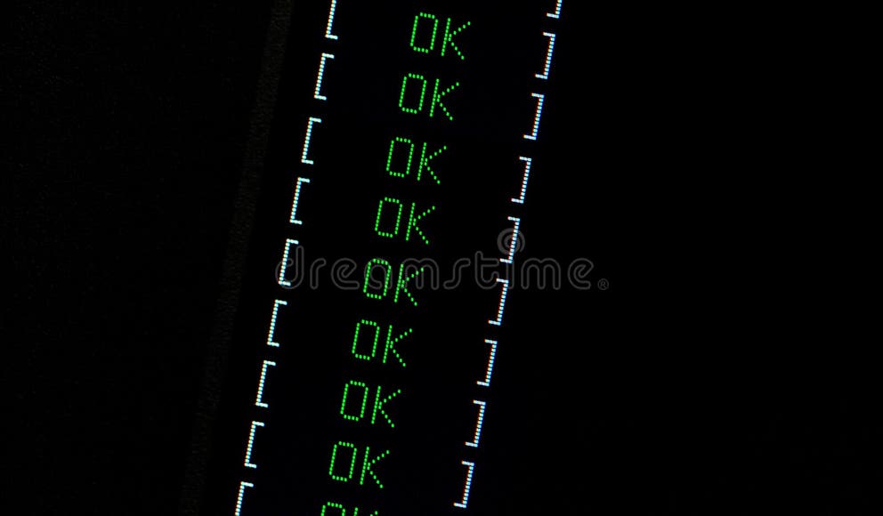 OK Text on Dark Computer Screen, Task Successful, System Check ...