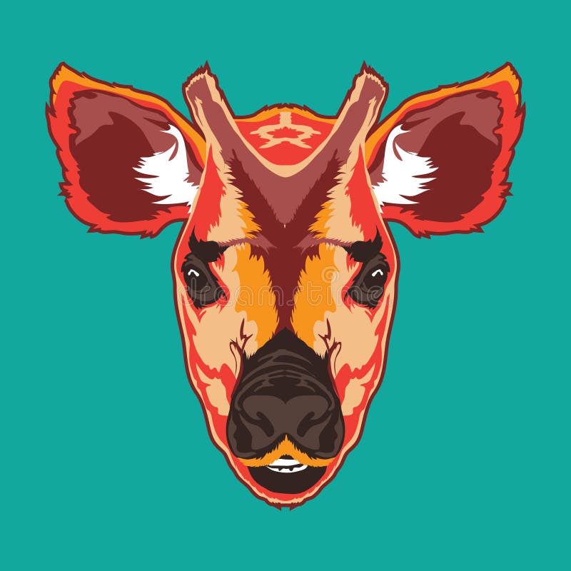 Okapi Face Vector Illustration in Hand Drawn Cartoon Style Design Stock ...