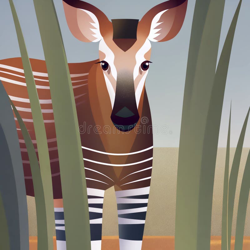 Okapi Peeking through Tall Grass in a Serene Natural Setting at Dusk ...