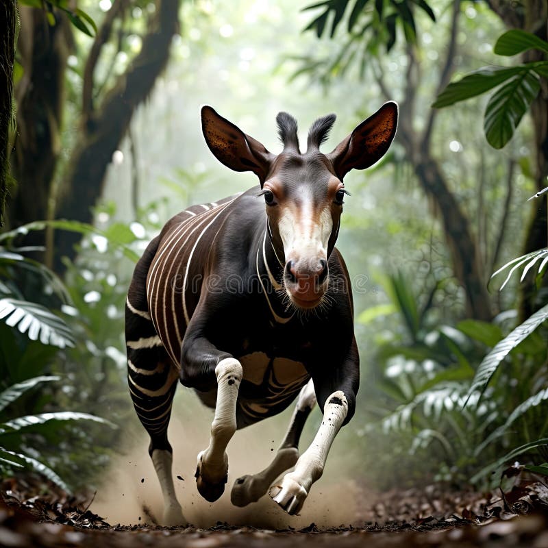 Okapi Running through the Jungle. Stock Illustration - Illustration of ...