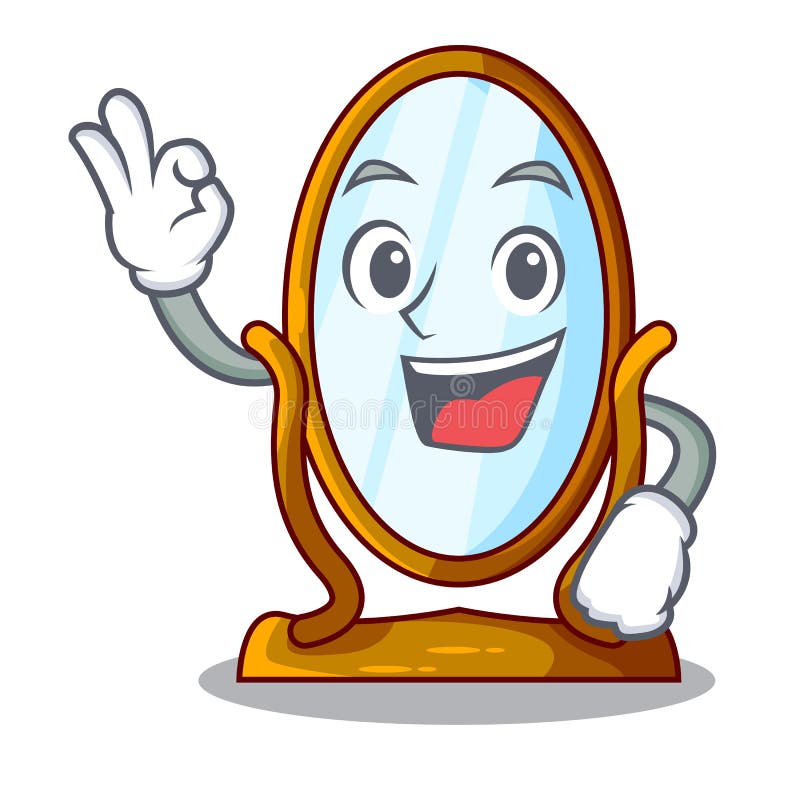 Okay Big Cartoon Mirror in Wooden Frame Stock Vector - Illustration of ...
