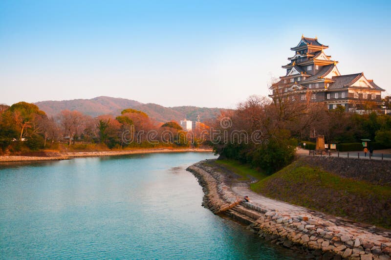Okayama Castle and River in Early Autumn. Stock Image - Image of local ...
