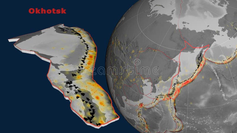 Okhotsk Plate Described and Presented - Grayscale Stock Illustration ...