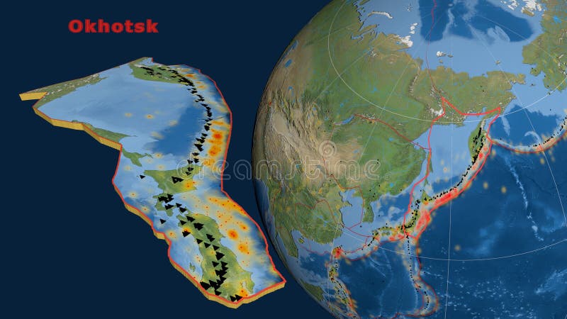 Okhotsk Plate Described and Presented - Satellite Stock Illustration ...