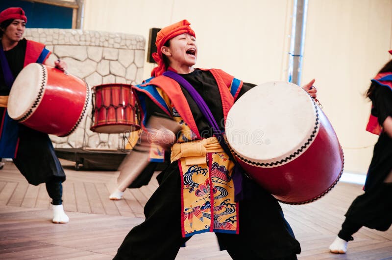 Okinawa Eisa Drum Dance with Active Motion Gesture Editorial Stock ...