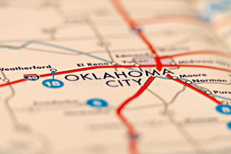 Oklahoma city area map stock photo. Image of marker, close - 83087982