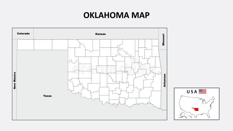 Oklahoma Map. Political Map of Oklahoma with Boundaries in Outline ...