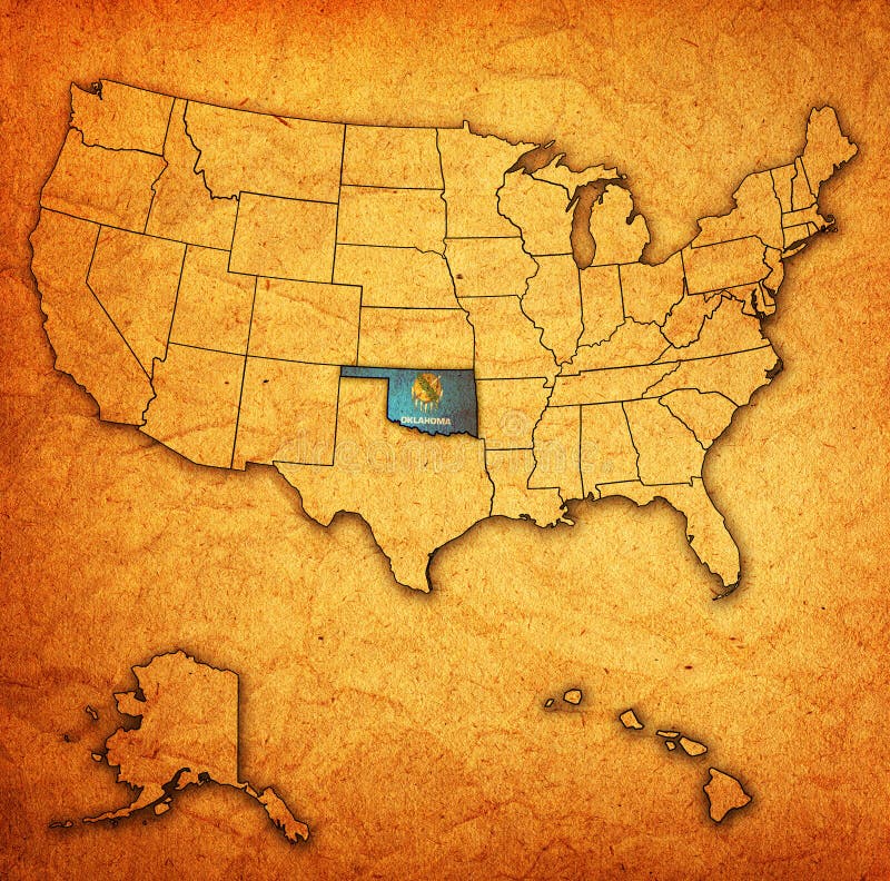 Oklahoma on map of usa stock illustration. Illustration of flag - 187540899