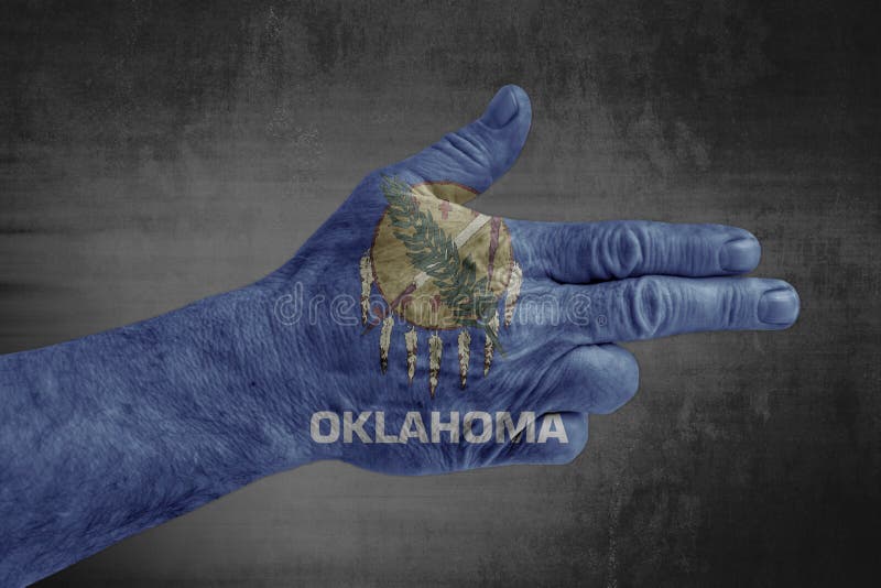 Oklahoma State Flag Painted on Male Hand Like a Gun Stock Image - Image ...